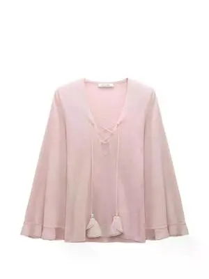Dorothee Schumacher Powder Fine Knit Lace-up Flared-sleeve Jumper - Pink