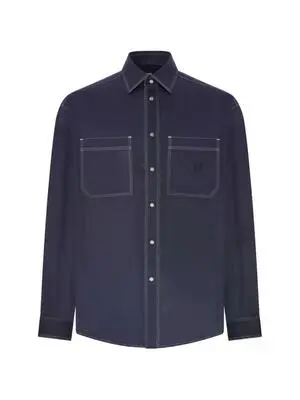 Fendi Contrast-stitch Logo-patch Shirt - Blue