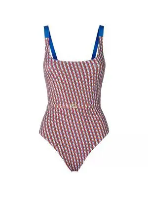 Fendi Ff Waves Belted Swimsuit - Brown