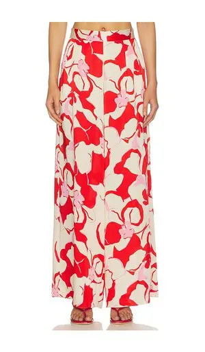 Misa Selena Printed Satin Trousers - Red