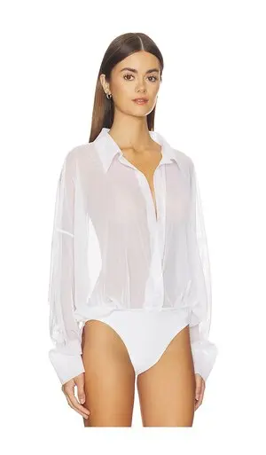 Norma Kamali Super Oversized Boyfriend Shirt Bodysuit