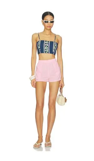 Verandah Printed Linen Cropped Blouse