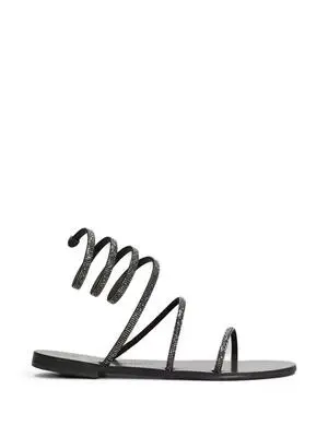 NICOLAS LAINAS Crystal Embellished Spiral Sandals - Black