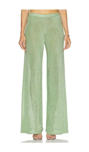 SEROYA Metallic Knit Wide Leg Trousers - Green