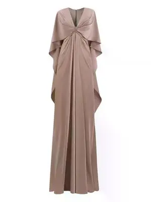 GEMY MAALOUF V-neck Draped Gown With Cape Effect - Neutrals