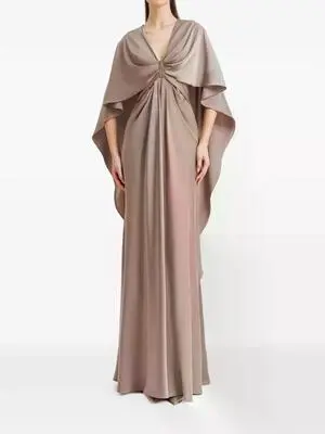 GEMY MAALOUF V-neck Draped Gown With Cape Effect