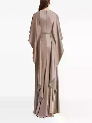 GEMY MAALOUF V-neck Draped Gown With Cape Effect