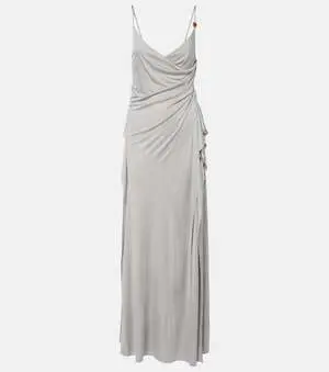 Versace Medusa Draped Jersey Maxi Dress