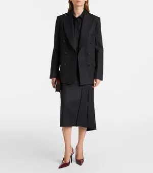 Victoria Beckham Draped Virgin Wool Midi Skirt - Grey