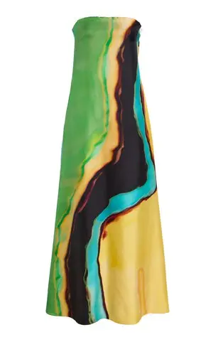Christopher Esber Aura Strapless Silk Midi Dress - Print
