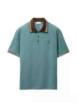 Versace Greca-trim Medusa-embroidered Polo Shirt - Blue