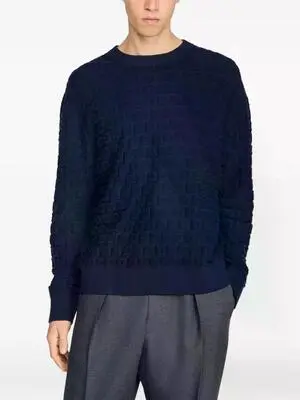 Sandro Navy Jacquard-knit Crew Neck Sweater