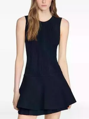Sandro Ribbed Ruffled Hem Dress