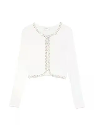 SANDRO Rhinestone And Faux-Pearl Embellished Ribbed Cardigan