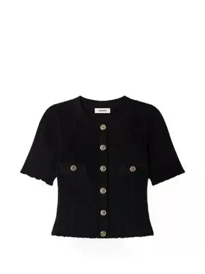 Sandro Cropped Pointelle Knit Short-sleeve Cardigan - Black