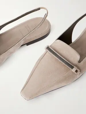 Brunello Cucinelli Suede Pointed-toe Slingback Flats