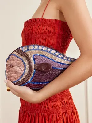 Staud Pesce Beaded Leather Clutch - Multi