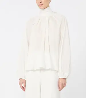 Max Mara Pleated Pussybow Blouse - White