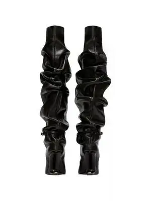 Balmain Thigh-high Textured Leather Boots With Tassel And Gold Buckle