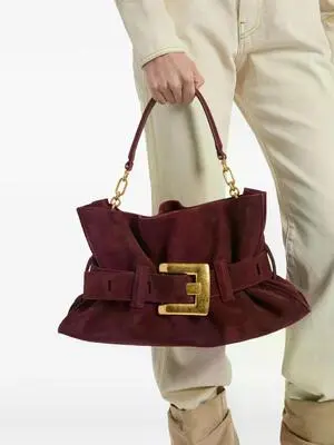 Balmain Medium Anthem Suede And Leather Bag - Red