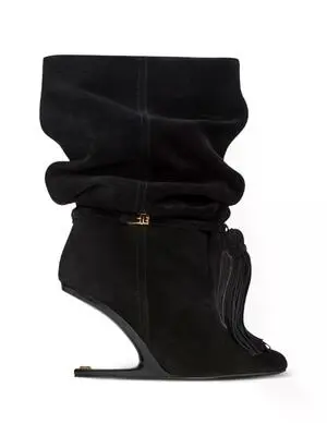 Balmain No Wedge Suede Leather Ankle Boots With Tassel - Black