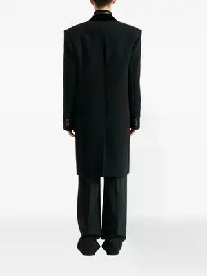 Balmain Long Wool And Velvet Peak Lapel Coat