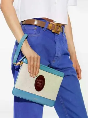 Versace Canvas And Leather Clutch Bag With Medusa Plaque - Neutrals