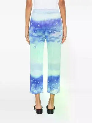 Issey Miyake Pleated Abstract-print Cropped Trousers - Blue