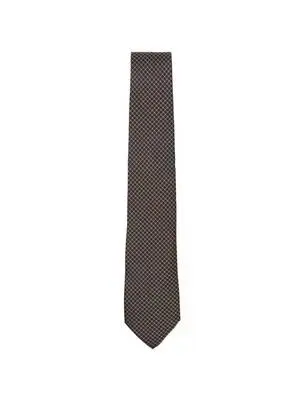 Canali Geometric Pattern Floral Motif Neck Tie - Brown