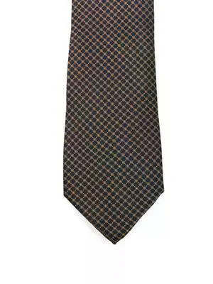Canali Geometric Pattern Floral Motif Neck Tie - Brown