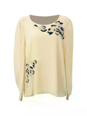 Vanessa Bruno Cream Silk Embroidered Long-sleeve Blouse