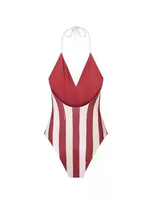 Fendi Pequin Reversible Halterneck Swimsuit - Red