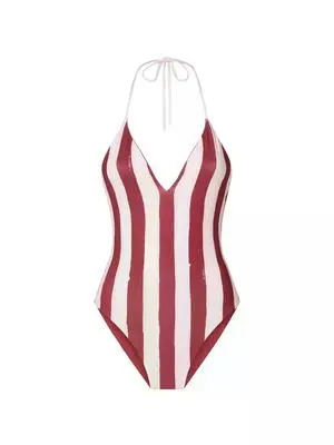 Fendi Pequin Reversible Halterneck Swimsuit - Red