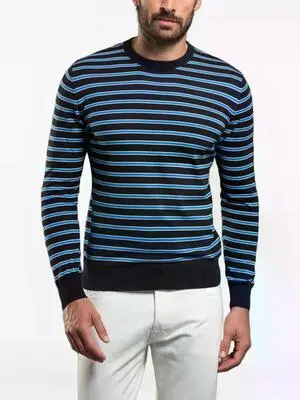 MOORER Orvieto Striped Pullover - Blue