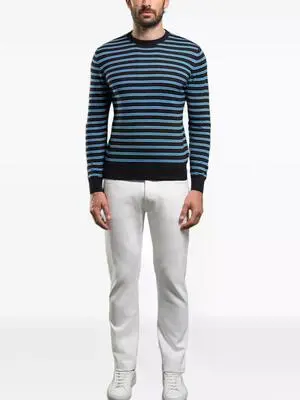 MOORER Orvieto Striped Pullover - Blue