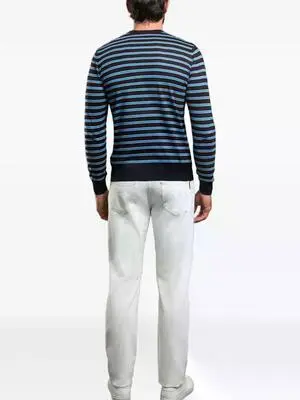 MOORER Orvieto Striped Pullover - Blue