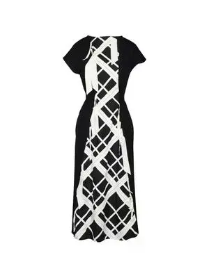 LANVIN Lattice-print Belted Midi Dress - Black