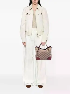 Gucci Gg Canvas Bree Fold Over Tote Satchel - Red