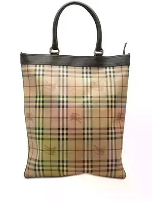 Burberry Haymarket Check Coated Canvas Tote Satchel - Neutrals