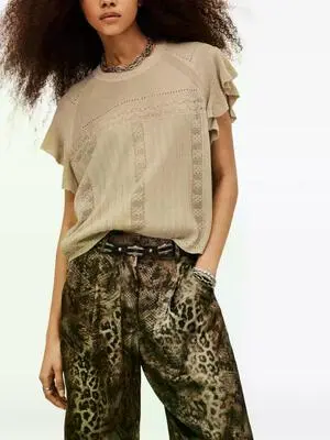 Ba&sh Piera Pointelle-knit Ruffled Top
