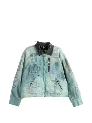 SAITOS Distressed Graphic-print Work Jacket - Blue