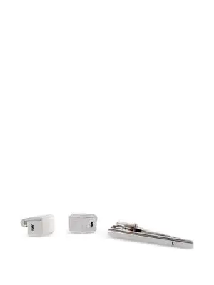 Saint Laurent Cassandre Logo Cufflinks And Tie Clip Set - Silver
