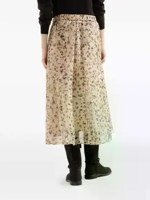 Brunello Cucinelli Lynx Print Silk Organza Pleated Midi Skirt - Neutrals