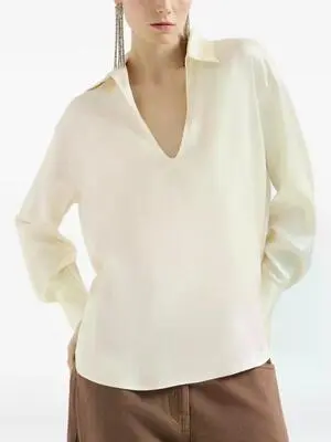 Brunello Cucinelli Silk Satin V-neck Blouse