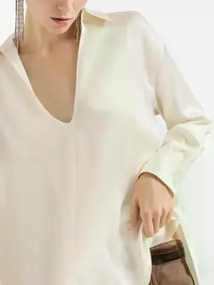 Brunello Cucinelli Silk Satin V-neck Blouse