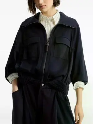 Brunello Cucinelli Cotton And Silk Interlock Cardigan With Shiny Zipper Pull