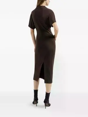 Brunello Cucinelli Techno Wool Jersey Wrap Belt Dress With Monili Embellishment