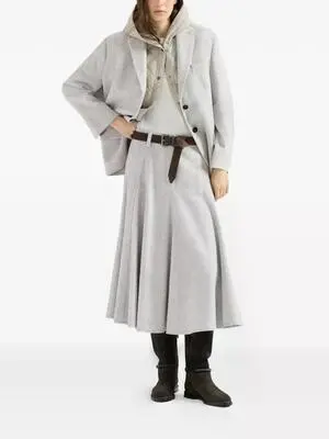 Brunello Cucinelli Wool Flannel Flared Skirt With Monili Embroidery