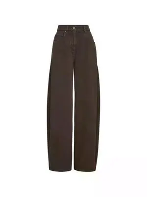 Brunello Cucinelli Brunello Cucinelli Wide Leg Stretch Denim Trousers With Monili Embellishment Brown