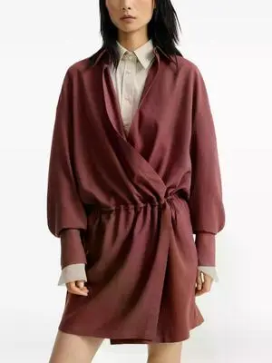 Brunello Cucinelli Virgin Wool Fluid Twill Shirt Dress With Monili Embellishment